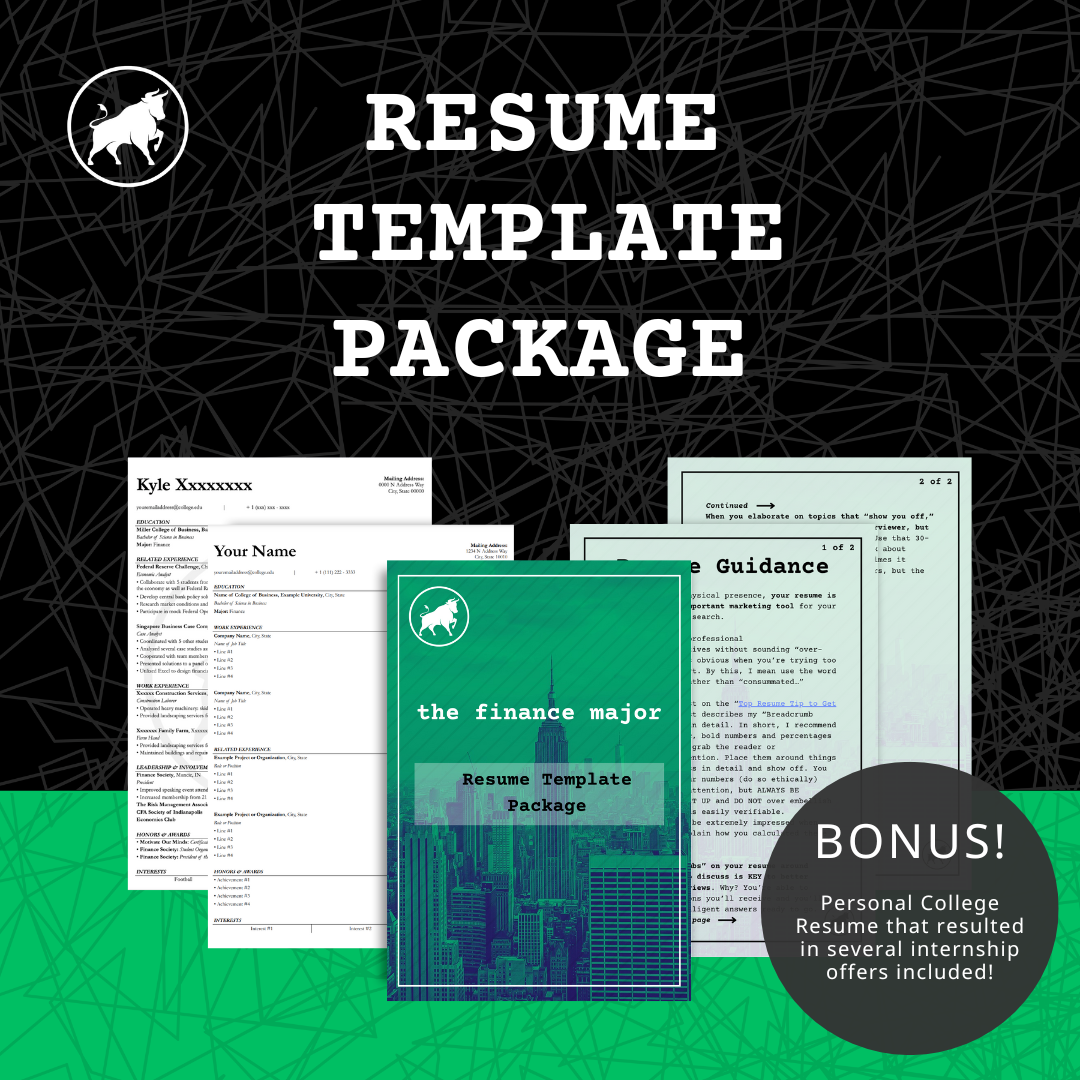 Resume Template Package | the finance major